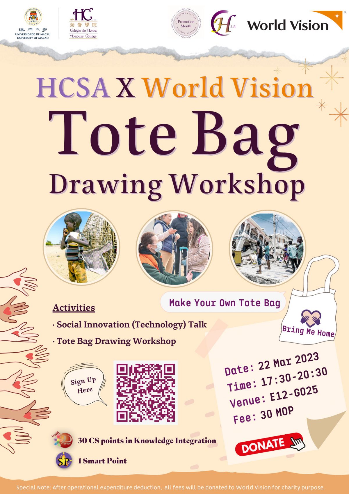 HC Promotion Month Activity Series: HCSA x World Vision Tote Bag Workshop - Honours College